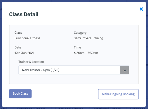 Create an ongoing class booking – Gym Mate
