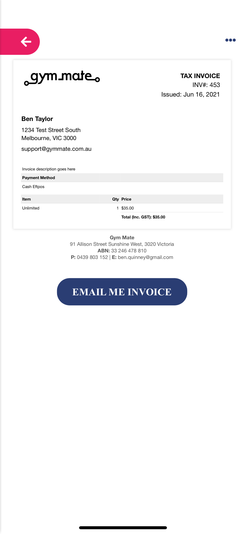 How do I view my payment history and send myself an invoice for a previous payment? – Gym Mate