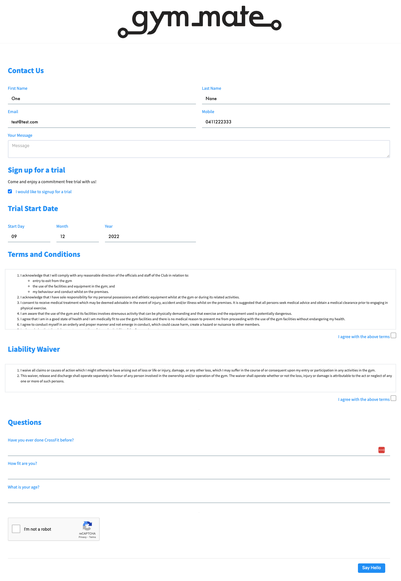 Gym Mate Contact Form – Gym Mate