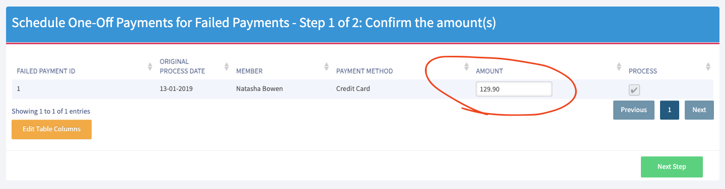 How do I create one-off catch up payments for failed payments in bulk ...