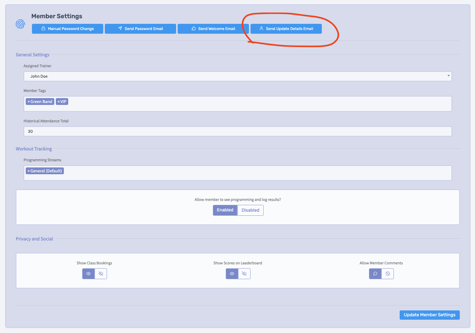 How do I send a member an email to update their details, agree to the ...